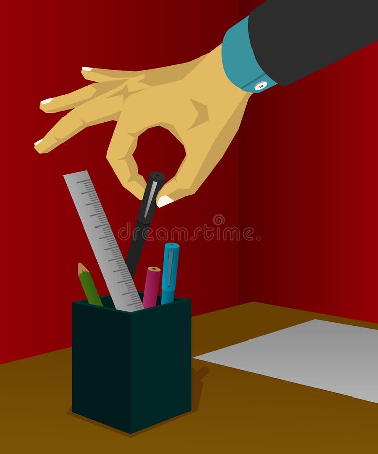 Taking a Pen from the Stationery Stock Vector - Illustration of ...