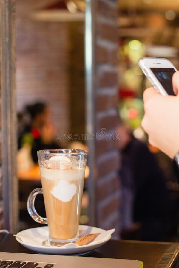 Taking Picture of Latte Coffee with Smartphone Stock Image - Image of ...