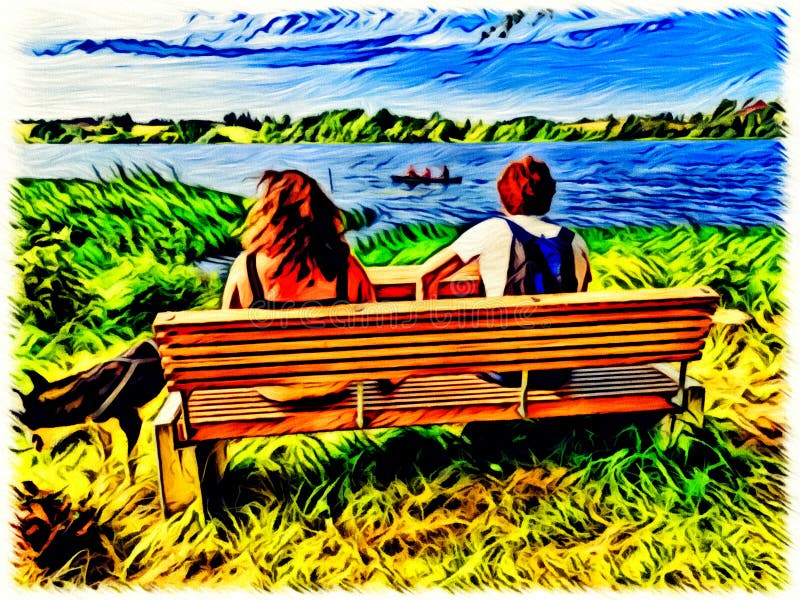 Taking Rest after a Long Walk on a Bench Stock Illustration ...