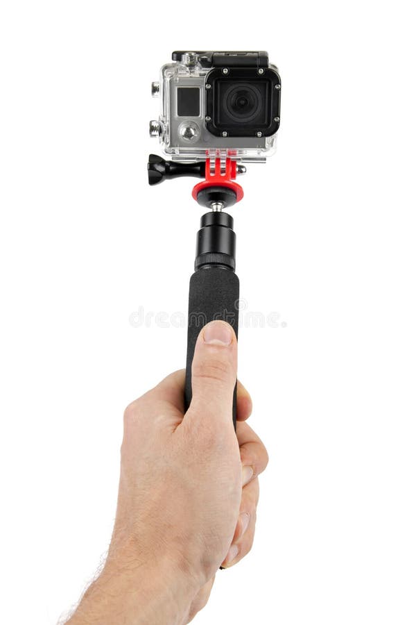 Taking Selfie - Hand Hold Monopod with Action Camera Stock Photo ...