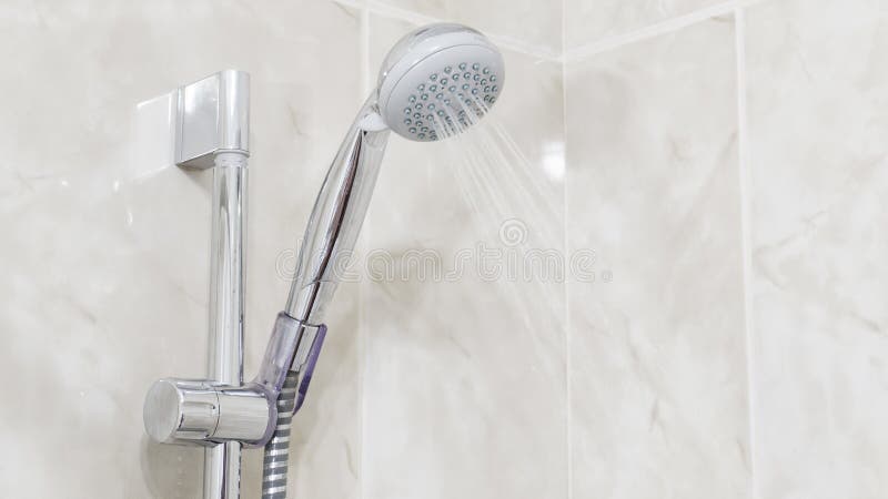 Taking a Shower, Water Pouring from the Shower Head Stock Image - Image ...