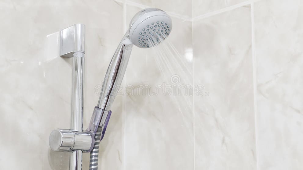 Taking a Shower, Water Pouring from the Shower Head Stock Image - Image ...
