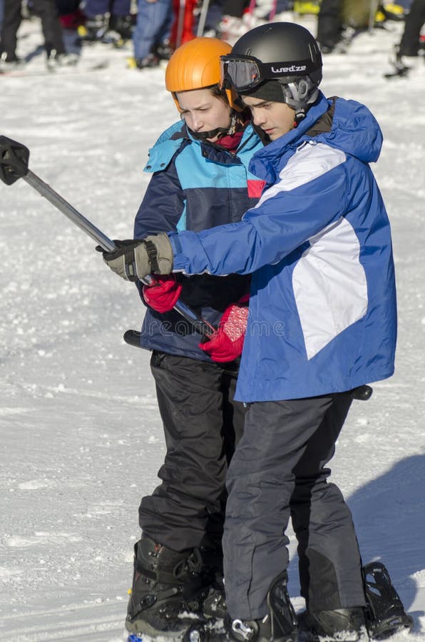 Taking the ski lift editorial photography. Image of helmet - 37622132