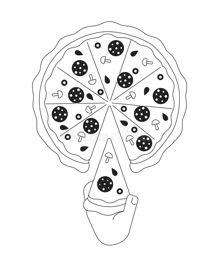 Taking Slice of Pizza Monochromatic Flat Vector First View Hand Stock ...