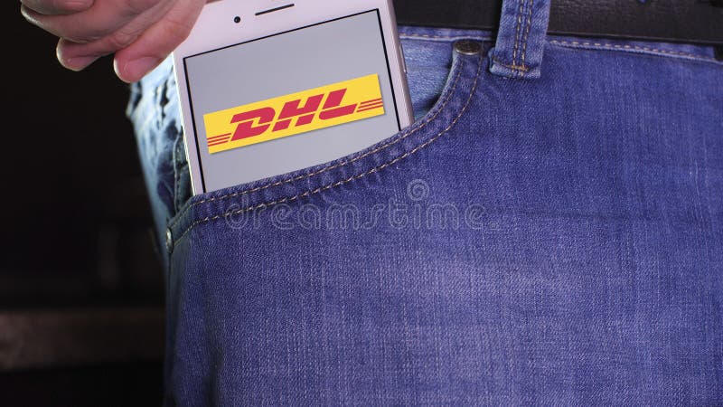 Taking Smartphone with Dhl Logo Out of the Pocket. Editorial Shot ...