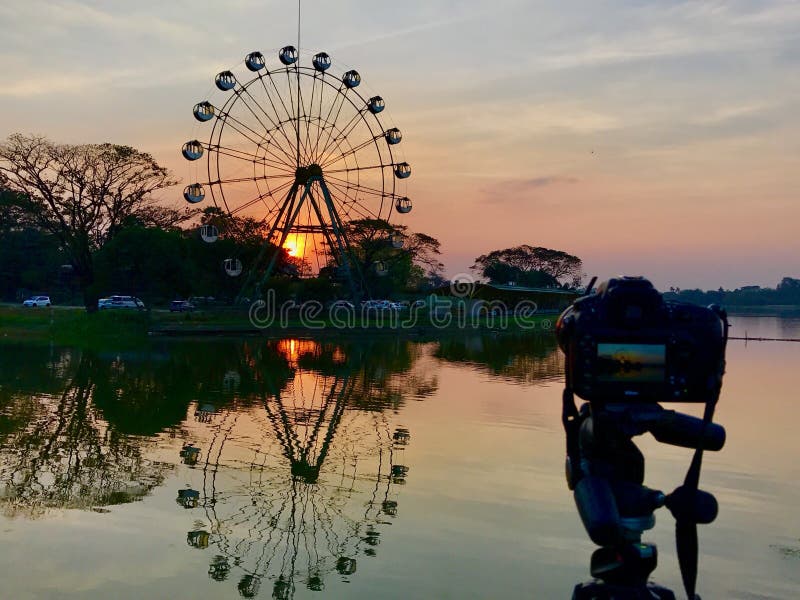 Taking a Sunset Photo at the Lake in Yangon Stock Photo - Image of ...