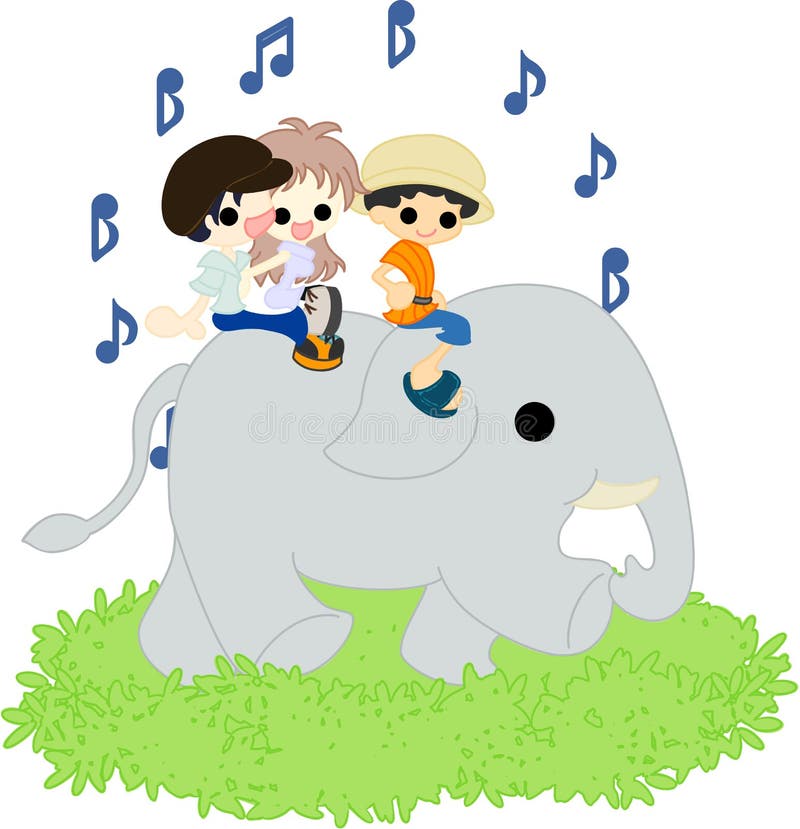 Taking a Walk on the Elephant Stock Vector - Illustration of girl, cute ...