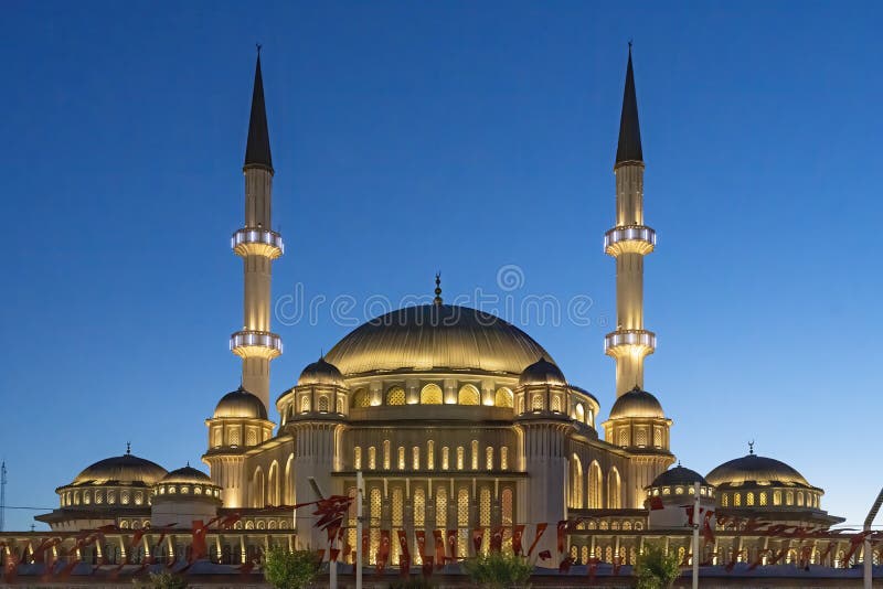 Taksim Mosque Front View at Night Stock Photo - Image of exterior ...