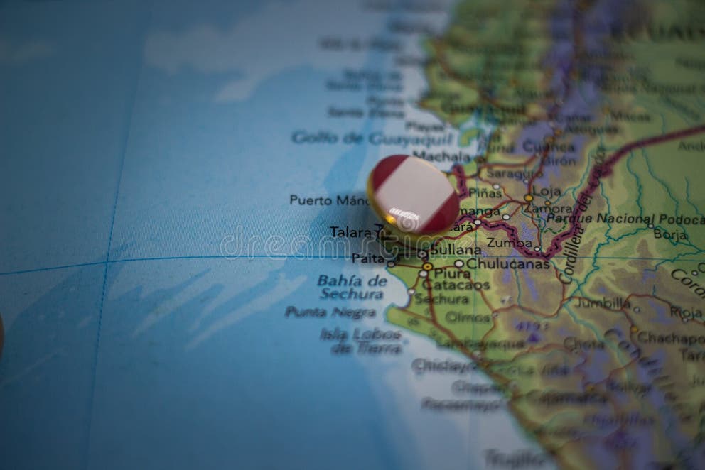 Talara Pinned on a Map with the Flag of Peru Stock Photo - Image of ...