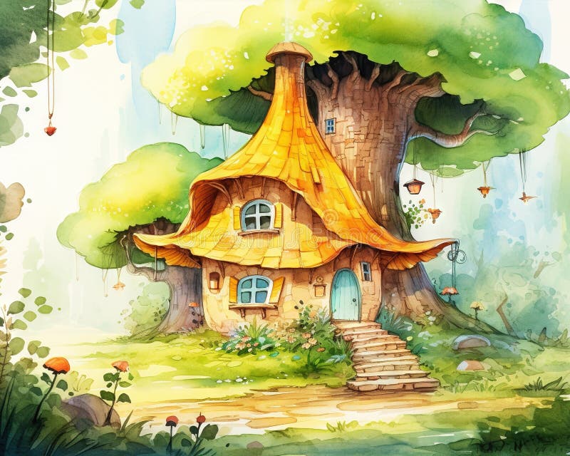 Tale House Inside A Tree In The Summer Forest Stock Illustration Illustration Of Generative