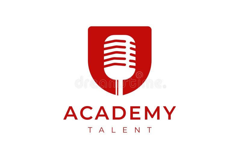 Talent Academy Bold Red Microphone Shield Logo Design for Talent ...