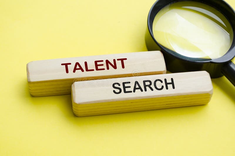Talent Search Text on Wooden Blocks with Magnifying Glass Background ...