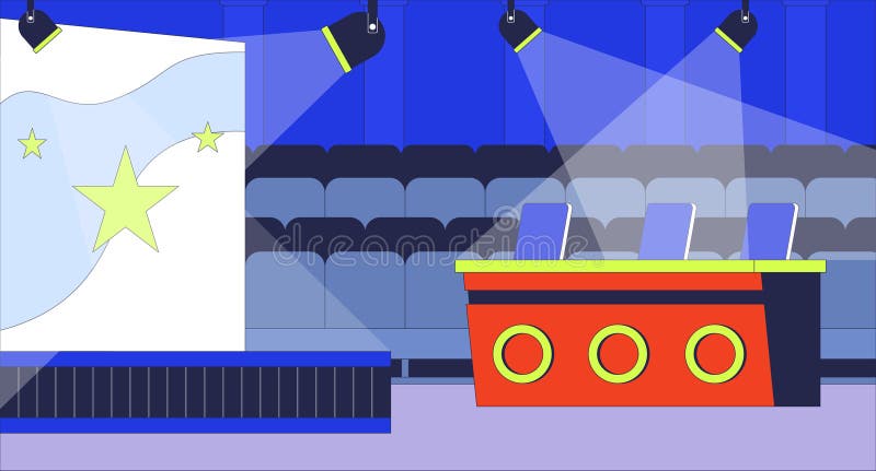 Talent Show Stage with Panel Table Under Spotlights Flat Illustration ...