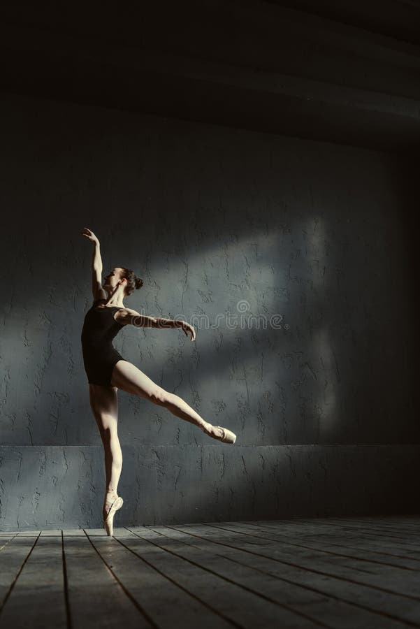 Talented Ballet Dancer Standing on the Tiptoe in the Studio Stock Image ...