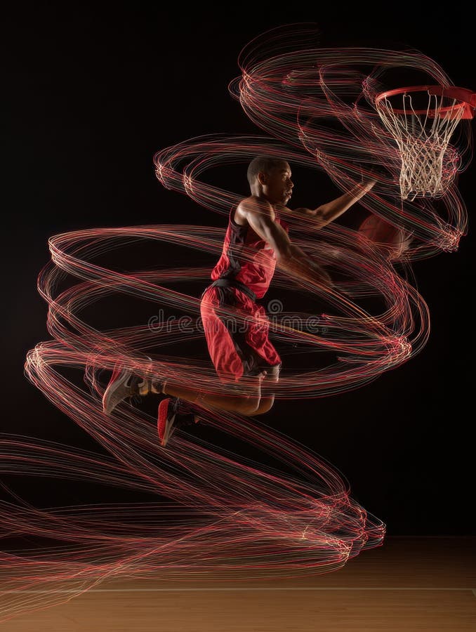 Dynamic Slam Dunk Captured in Motion with Striking Trails on the Left ...