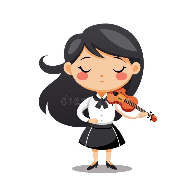Talented Cartoon Girl Playing the Violin Stock Vector - Illustration of ...