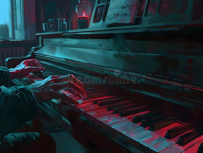 Talented Composer at Work in Cozy Musical Studio with Expressive Hands ...