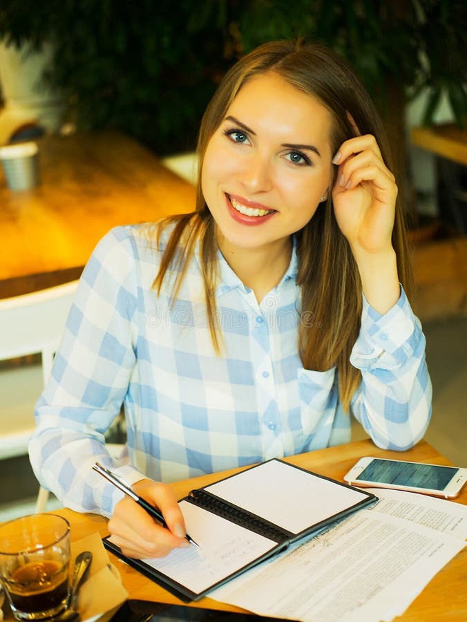 Talented Female Student Creating Article for Homework Using Tex Stock ...