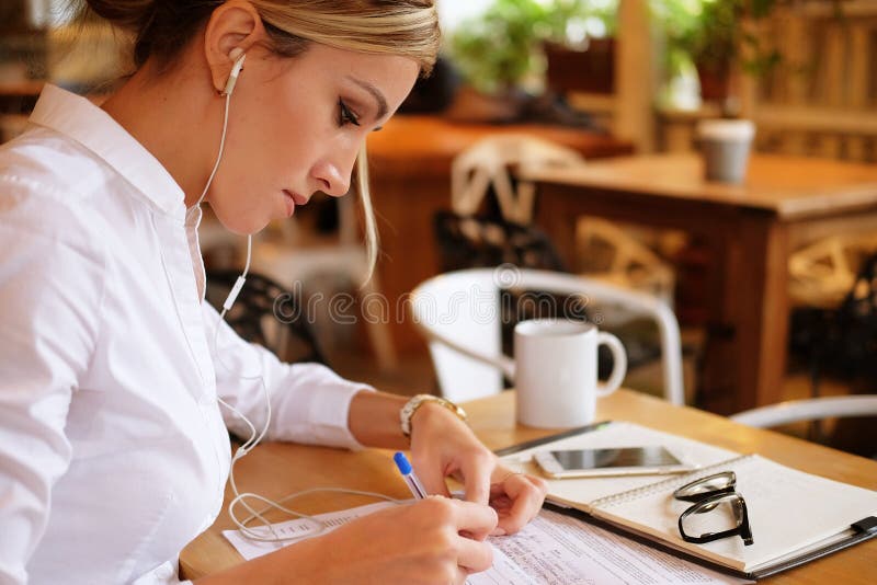 Talented Female Student Creating Article for Homework Using Tex Stock ...