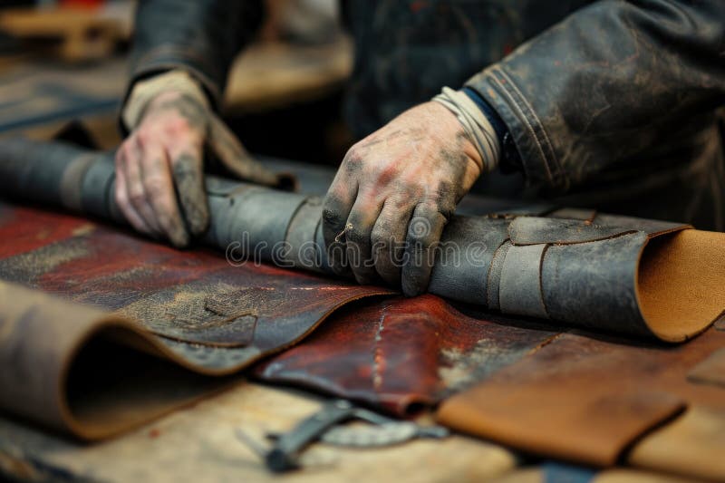 Working Hands of a Craftsman with Leather Goods: the Process of ...