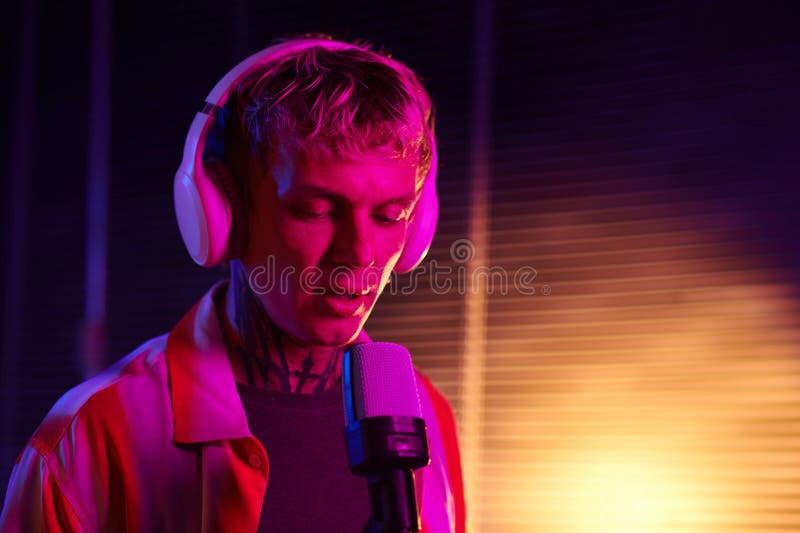 Talented Man Singing Song stock image. Image of dark - 305576889