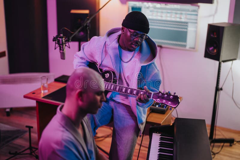Talented Musicians Collaborating on Music Production in a Modern Recording Studio Stock Photo ...