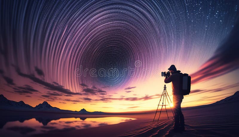 Talented Photographer Capturing Stunning Star Scape, Under Clear Night ...