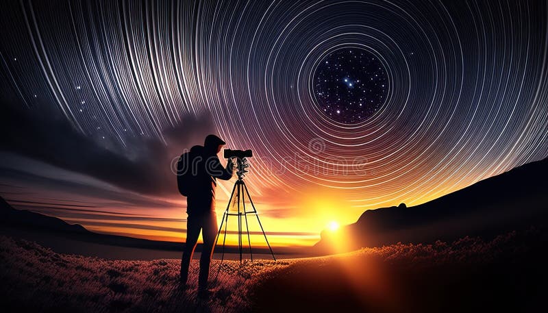 Talented Photographer Capturing Stunning Star Scape, Under Clear Night ...