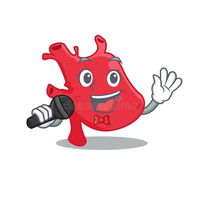 Talented Singer of Heart Cartoon Character Holding a Microphone Stock ...