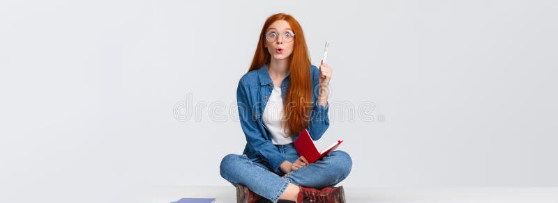 Talented and Smart Cute Redhead Teenage Student, College Girl Solving ...