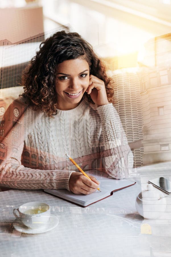 Talented Young Writer Working at Her First Book Stock Image - Image of ...