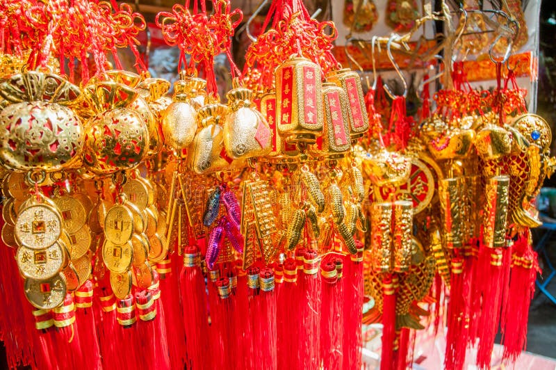 Chinese Talismans With Fortune Cookies And Chopsticks On Golden Surface ...