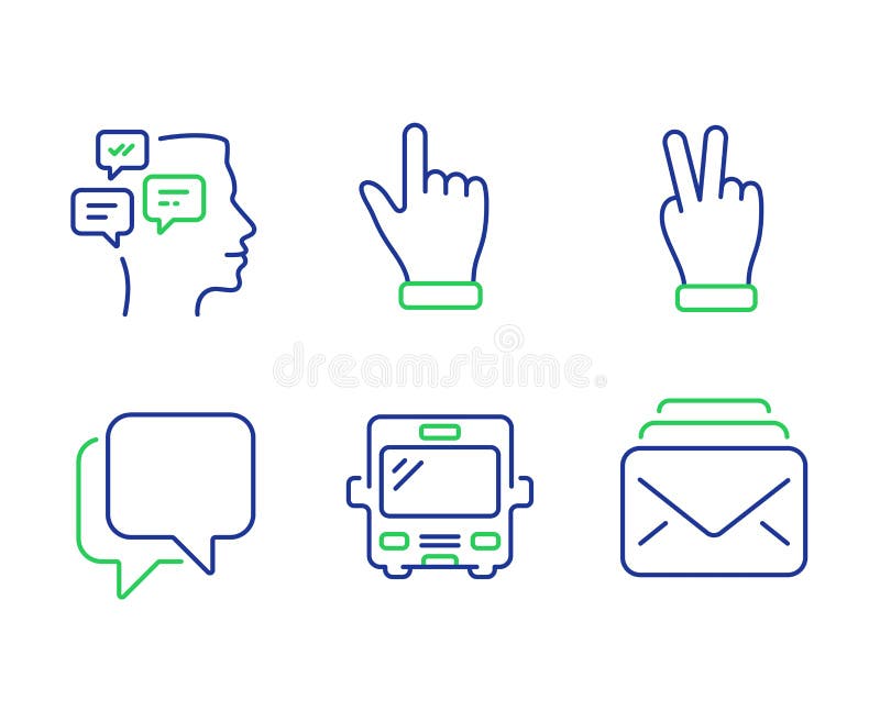Talk Bubble, Messages and Click Hand Icons Set. Bus, Victory Hand and ...
