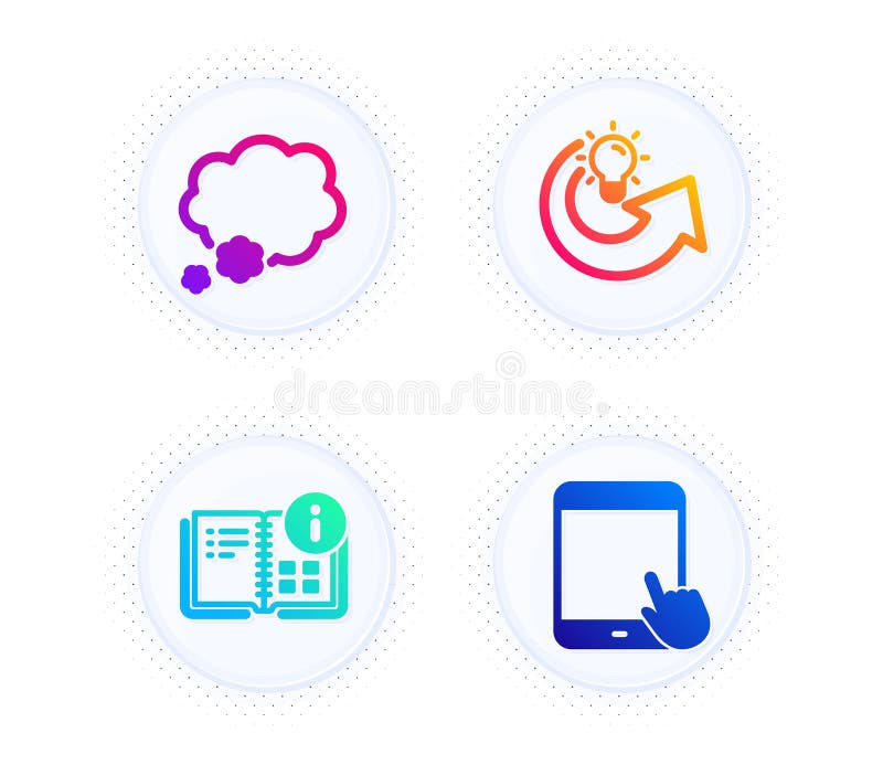 Talk Bubble, Share Idea and Instruction Info Icons Set. Tablet Pc Sign ...