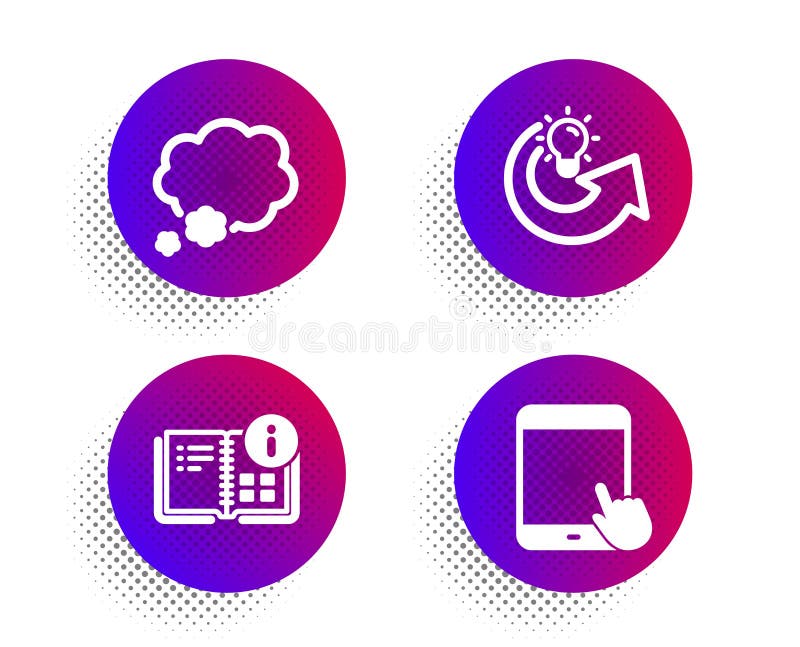 Talk Bubble, Share Idea and Instruction Info Icons Set. Tablet Pc Sign ...