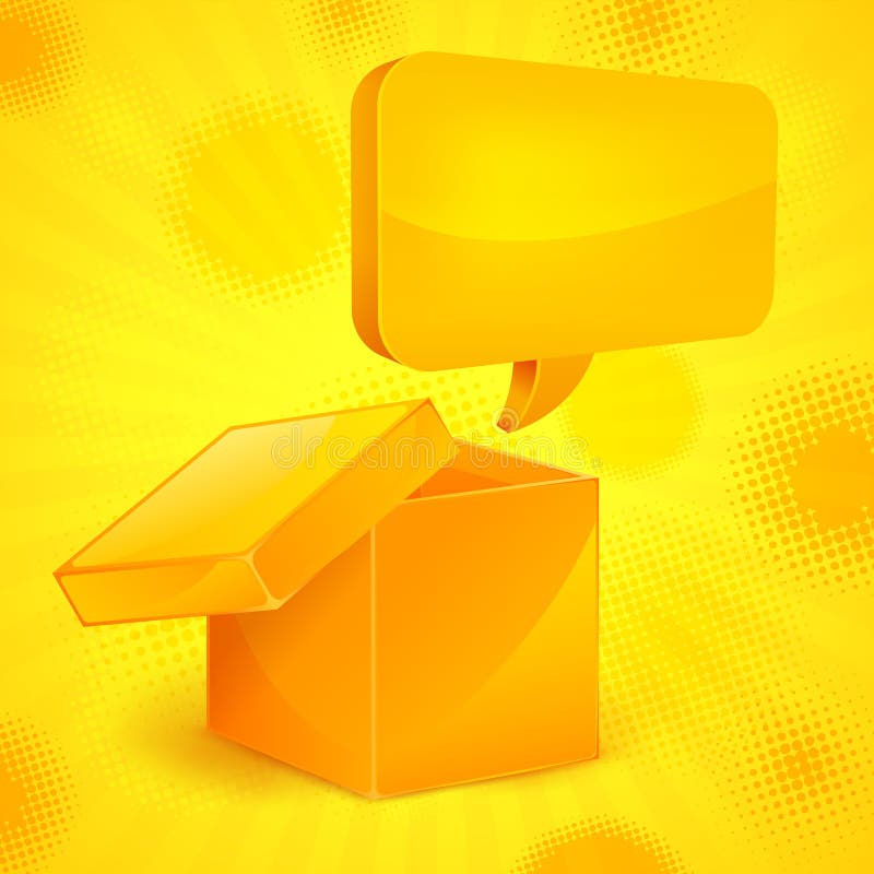 Talk Bubble in Yellow Open Box. Vector Illustration. Stock Vector ...