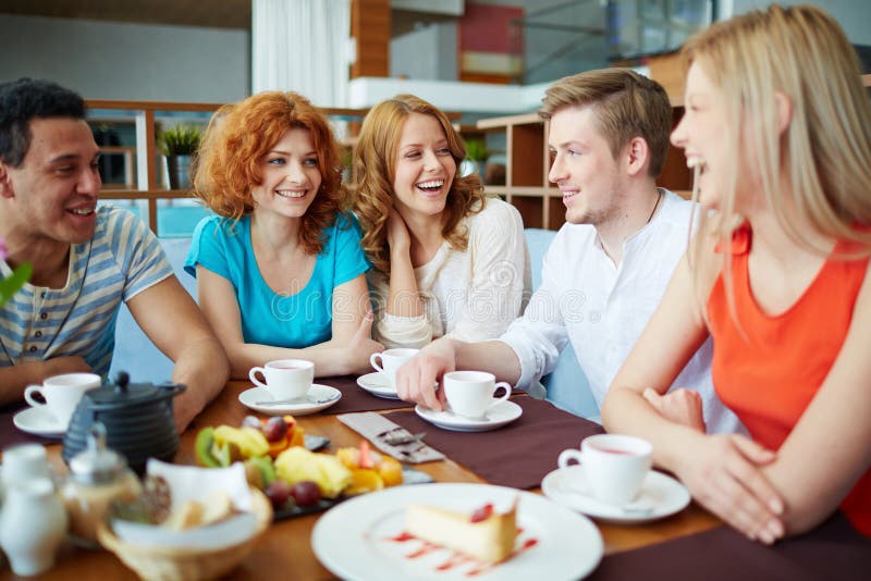 Talk in cafe stock image. Image of rest, enjoying, happy - 60201989