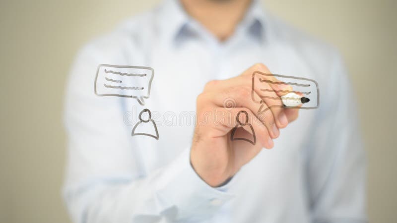 Talk, Chat Concept, Man Writing on Transparent Screen Stock Image ...