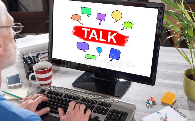 Talk concept on a laptop stock photo. Image of dialog - 117799880