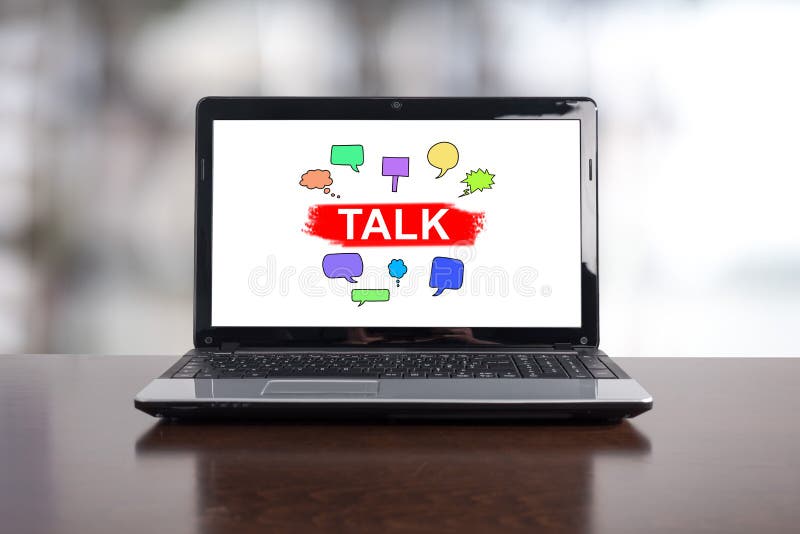 Talk concept on a laptop stock image. Image of speech - 84210197