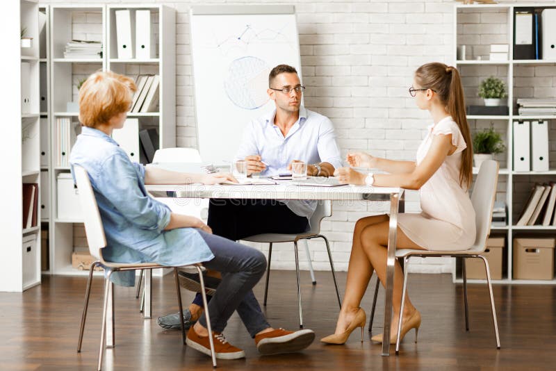 Talk in office stock photo. Image of businesspeople, handsome - 78677146