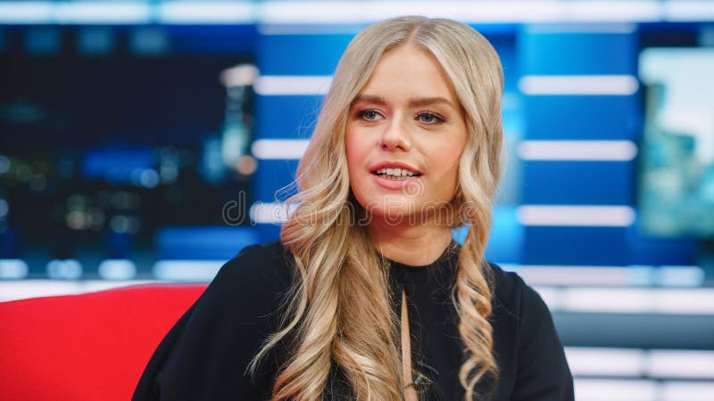 Talk Show Tv Program News Discussion Beautiful White Female Presenter