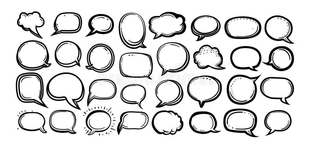 Talk Speech Empty Bubbles Black Ink Sketch Vector Set. Expressive Comic ...