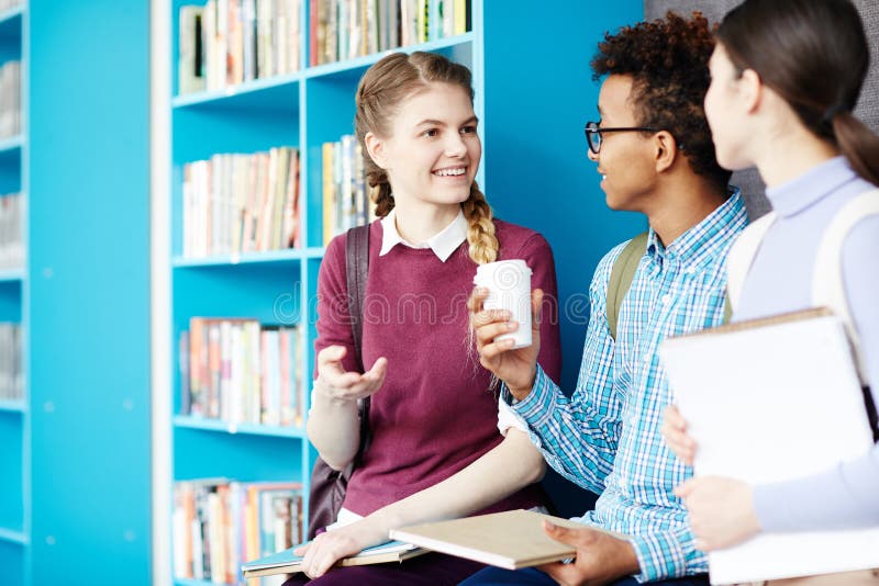 Talk of students stock photo. Image of discussing, backtoschool - 114426756