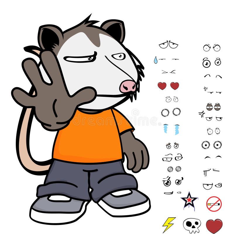 Talk To the Hand Possum Character Cartoon Kawaii Expressions Set Stock ...