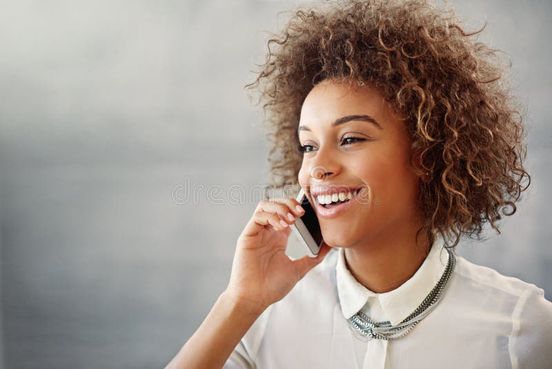 Talking with Another Satisfied Client. a Young Woman Talking on a ...