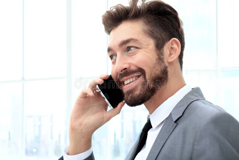 Talking Business Over the Phone and Smiling Stock Image - Image of ...