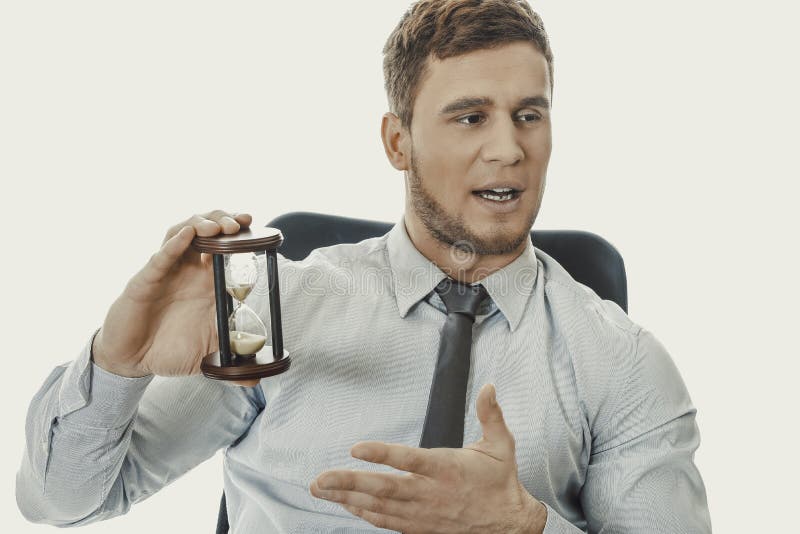 Talking Businessman Holding Hourglass. Stock Photo - Image of business ...