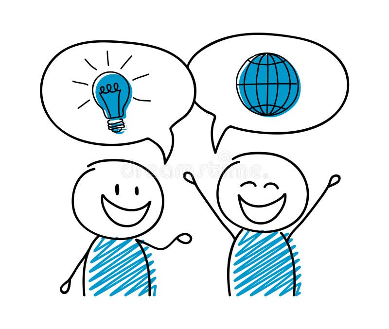 Talking Cartoon People with Business Icons. Vector Stock Illustration ...