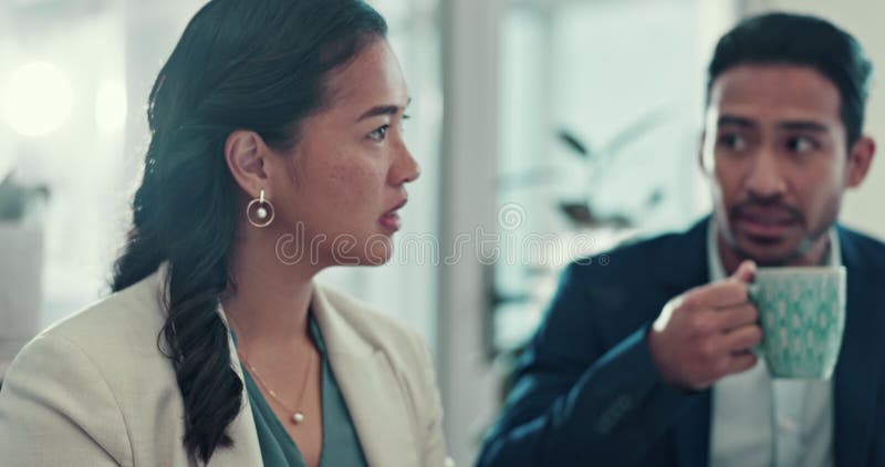 Talking, Coffee and Business People at a Workspace for a Meeting ...